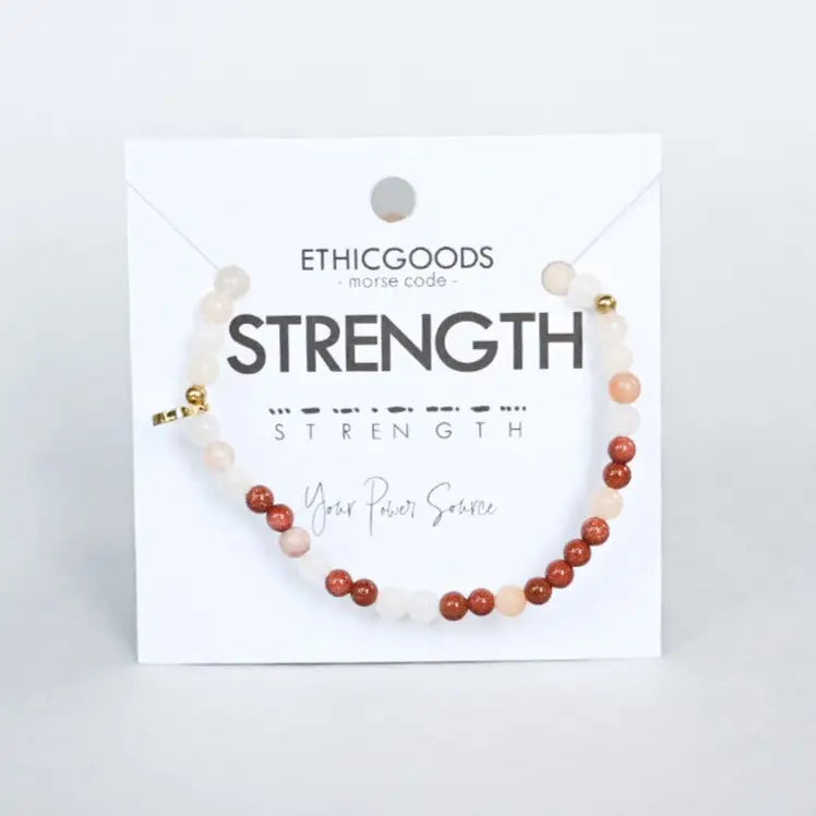 Morse Code Strength Bracelet | Pink Aventurine & Goldstone | ROSE & LEE ...