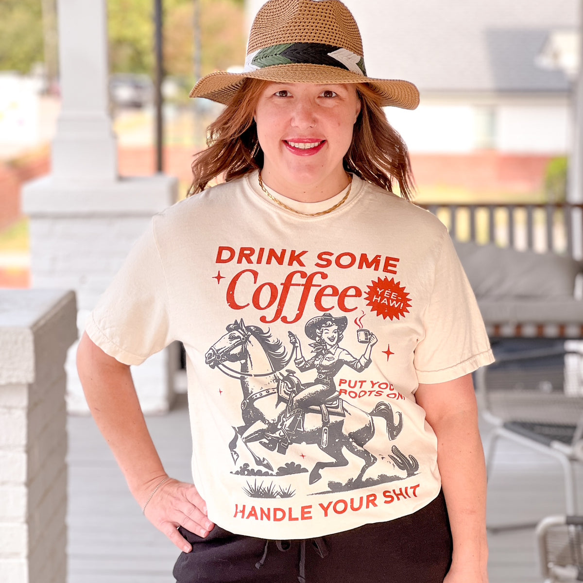 Drink Coffee & Handle Your Shit Western Tee | Ivory | ROSE & LEE CO ...